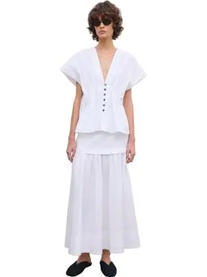 HOUSE OF DAGMAR House Of Dagmar Pleated V-Neck Cap Sleeve Top White