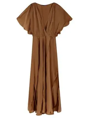 MES DEMOISELLES Cascais Long Viscose Dress - Brown