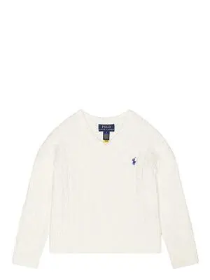 Polo Ralph Lauren Long Sleeve Cable Knit V-neck Sweater - Deckwash White