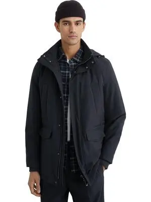 REISS Lord Hooded Zip-through Padded Coat - Navy