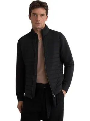 REISS Asher Hybrid Interlock-jersey Quilted Jacket - Black