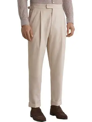 REISS Belmont Tapered-fit Side-adjuster Suit Trousers With Wool - Stone