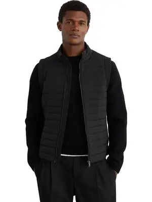 REISS Quilt And Knit Zip-through Gilet - Black
