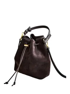 REISS Esther Suede And Leather Bucket Bag - Chocolate