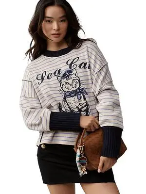 Maeve Logan Long-sleeve Crew-neck Pullover - Sea Cats