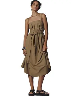 Anthropologie Utility Pleated Midi Dress - Khaki