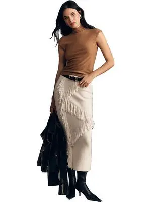 Derek Lam 10 Crosby Fringed Midi Sweater Skirt - White