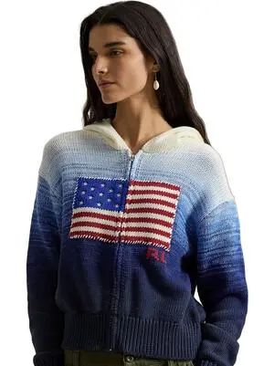 Ralph Lauren Flag Ombré Cotton Zip Hoodie - White/royal Blue