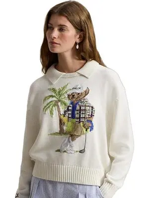 Ralph Lauren Polo Bear Performance Polo Sweater - White Splash Multi