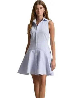 Ralph Lauren Sleeveless Seersucker Shirtdress - Blue Mist/ceramic White