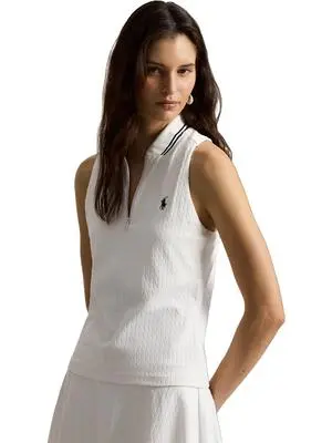 Ralph Lauren Slim Fit Sleeveless Racerback Polo Shirt - Ceramic White/refined Navy