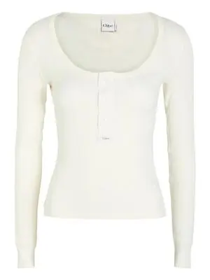 Chloé Logo-appliquéd Cotton Henley Top - Off White