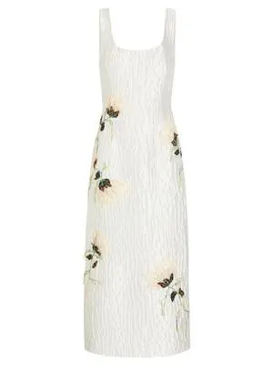 SIMKHAI Lilibeth Floral-Embellished Cloqué Midi Dress
