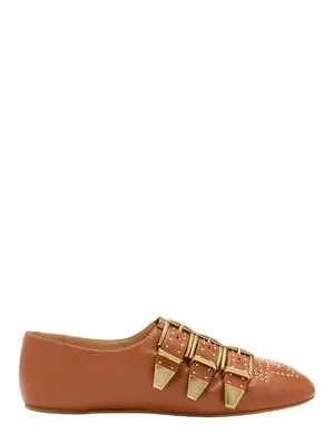 Chloé Susanna Stud-embellished Leather Flats - Tan