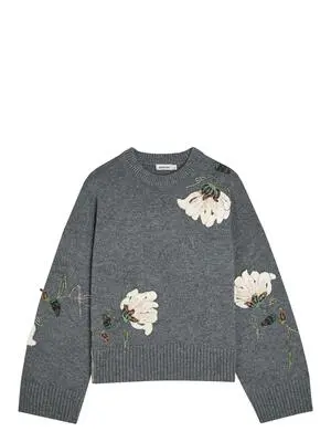 Simkhai Dawna Floral-embellished Wool-blend Jumper - Grey