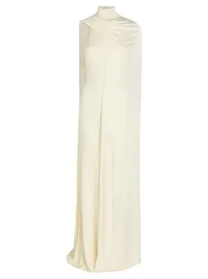 THE NEW ARRIVALS ILKYAZ OZEL Cape-effect Stretch-jersey Gown - Cream