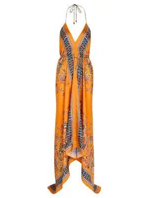 Etro Asymmetric Printed Silk Maxi Dress - Orange