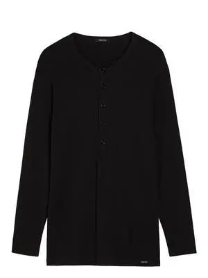 TOM FORD Henley Stretch-cotton Top - Black