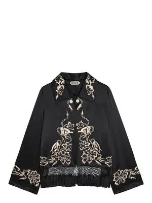 BODE Phantasm Floral Fringed Silk Jacket - Black