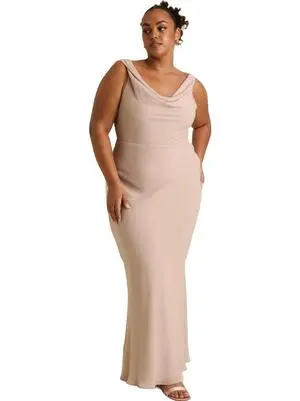 SIX STORIES Plunge Cowl Chiffon Gown - Truffle