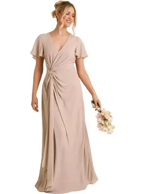 SIX STORIES Knot Front Chiffon Maxi Dress - Truffle