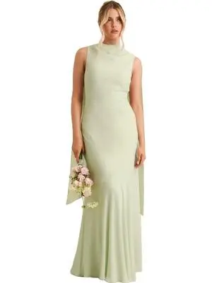 SIX STORIES Chiffon Bridesmaid Gown With Cowl Neckline - Mint Green