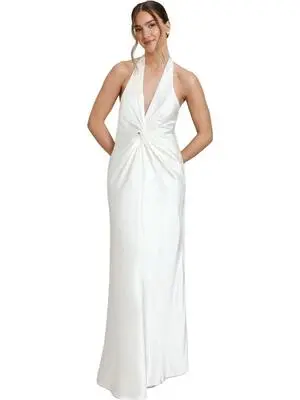 SIX STORIES Plunge Knot Neck Scarf Maxi Dress - Ivory