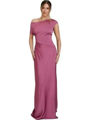 SIX STORIES Asymmetric Satin Gown - Plum