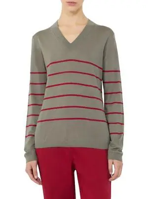 MM BY MAX MARA Dolmen Striped Wool And Cashmere Sweater - Horn Grey Green