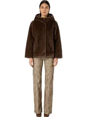 Gerard Darel Morgane Faux Fur Hooded Coat - Cigar