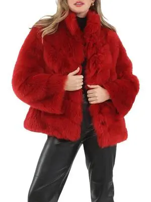 Gorski Genuine Shearling Chevron Jacket - Red/red
