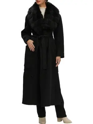 Gorski Double Face Wool And Cashmere Coat With Detachable Genuine Shearling Collar - Black/black