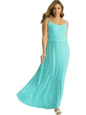 JESSICA LONDON Stretch Knit Blouson Maxi Dress - Aqua Bias Stripe