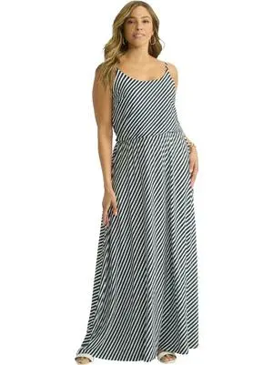 JESSICA LONDON Stretch Knit Blouson Maxi Dress - Black Bias Stripe