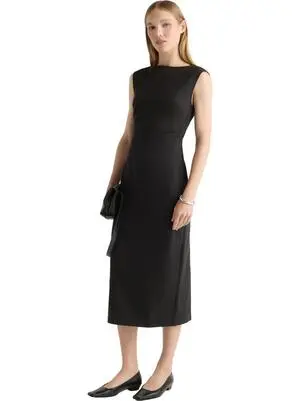 Modern Citizen Cotton Twill Boatneck Dress - Black