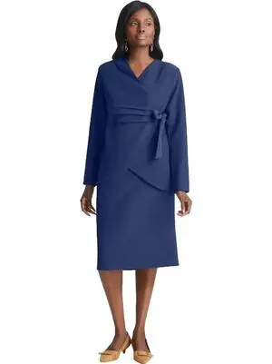 JESSICA LONDON Wrap Jacket Skirt Suit - Navy