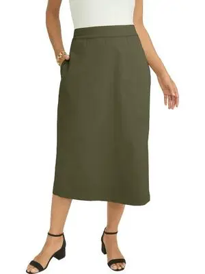 JESSICA LONDON A-line Faux Wrap Chino Skirt - Dark Olive Green