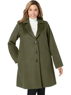 JESSICA LONDON Wool Blend Swing Coat - Dark Olive Green