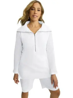 JESSICA LONDON Gauze Half-zip Tunic - White