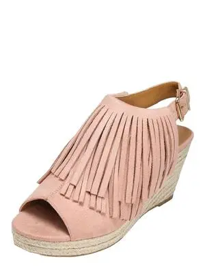COMFORTVIEW Comfortview Diane Espadrille Wedge Platforms With Fringe Detail Dusty Pink