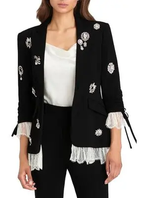 Cinq À Sept Roxie Crystal Brooch Blazer - Black/ivory