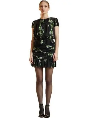 Cynthia Rowley Printed Silk Mini Skirt - Black Vine Floral