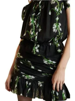 Cynthia Rowley Printed Silk Blouse - Black Vine Floral