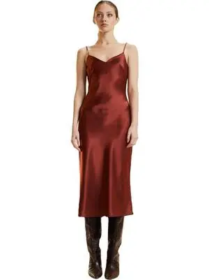 Cynthia Rowley Satin Slip Midi Dress - Rust