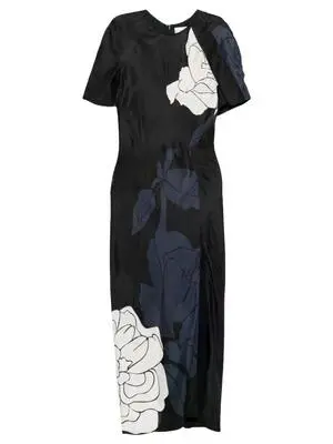 Victoria Beckham Floral-print Midi Dress - Black