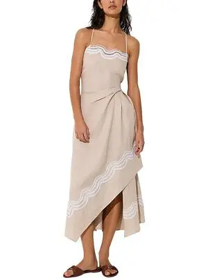 REISS Arla Lace Trim Linen Dress - Neutral