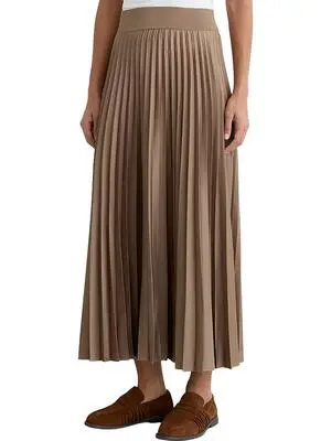 REISS Seren Pleated Skirt - Mocha Brown