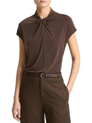 Vince Twist Neck Cap Sleeve Top - Dark Bark