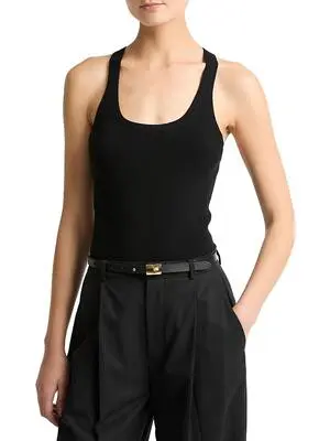 Vince Stretch Scoop Neck Tank Top - Black