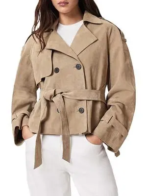 ALLSAINTS Reed Suede Jacket - Taupe Brown